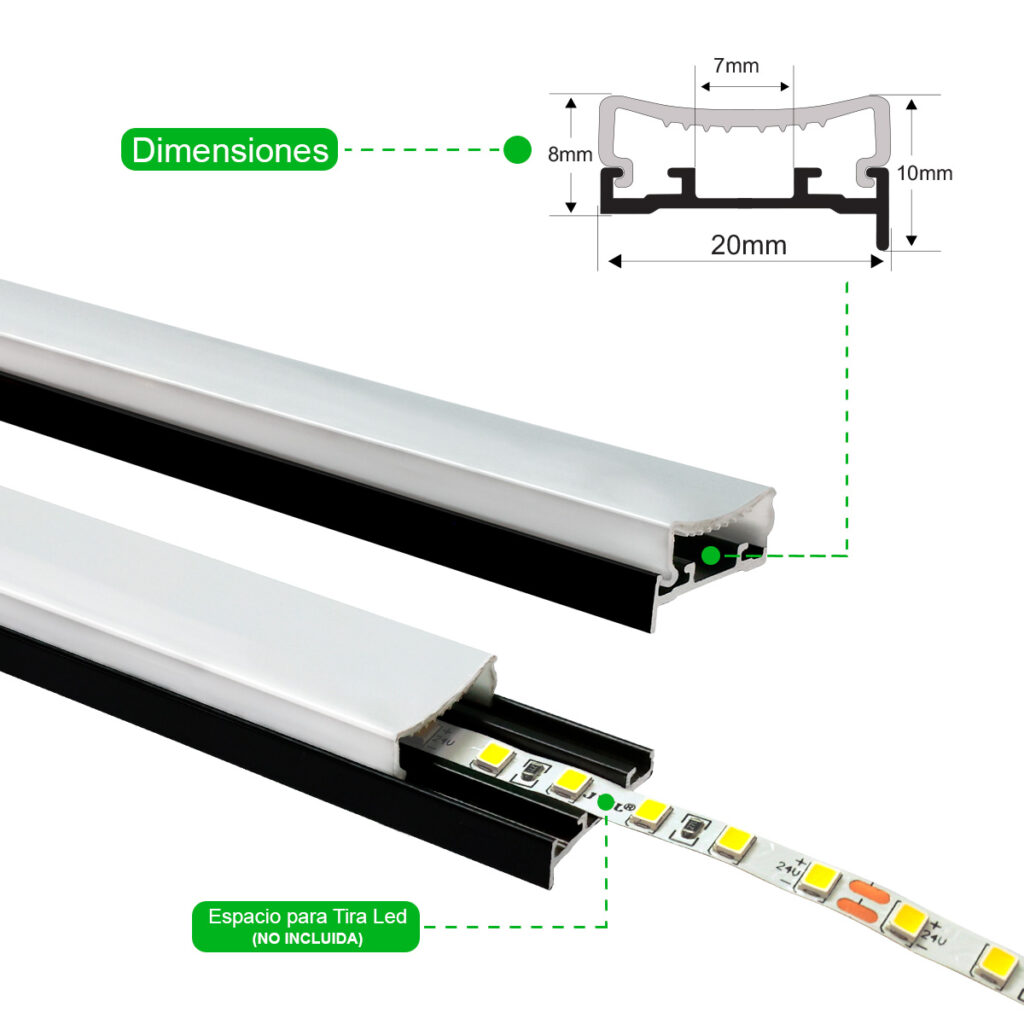Perfil de aluminio con difusor lateral - Iluminacion LED JWJ Comercial ...