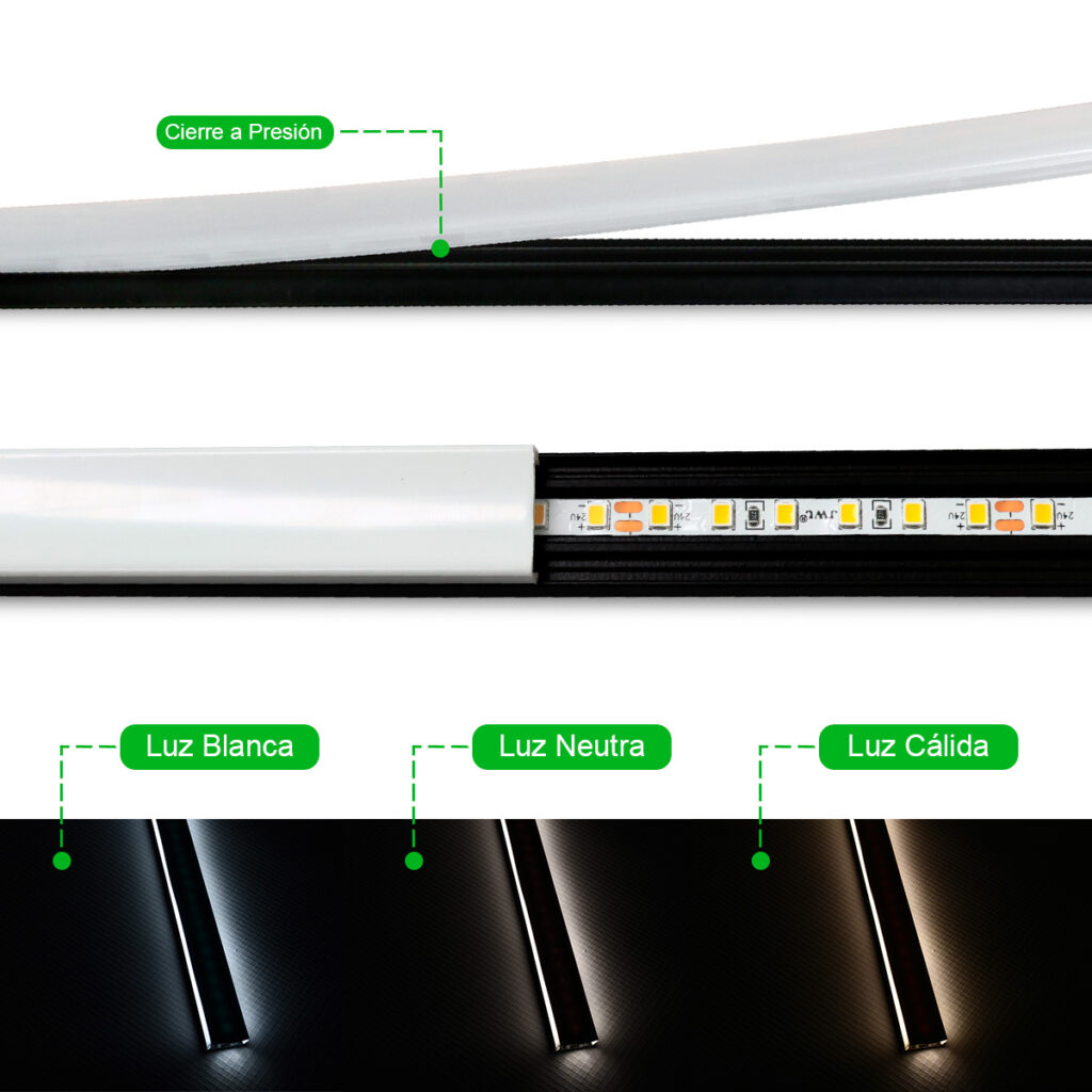 Perfil de aluminio con difusor lateral - Iluminacion LED JWJ Comercial ...